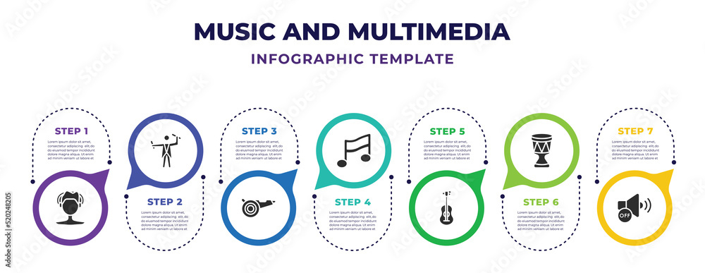 music and multimedia infographic design template with boy with ...