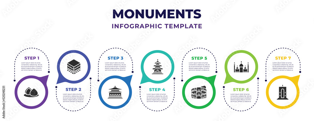 monuments infographic design template with al shaheed monument, kaaba ...