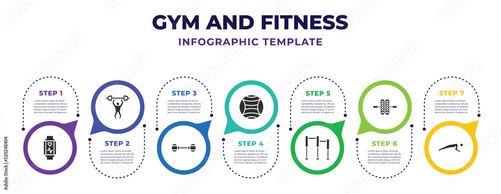 gym and fitness infographic design template with sport watch, lifting ...