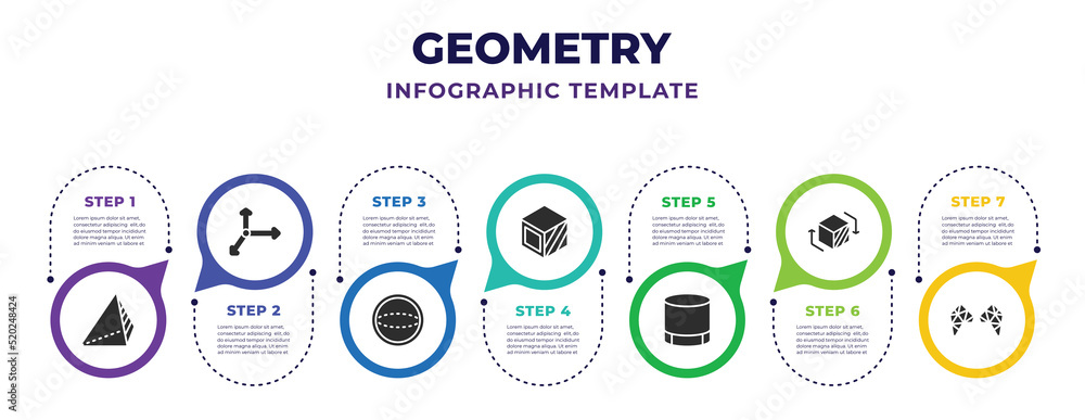 geometry infographic design template with tetrahedron, coordinates ...