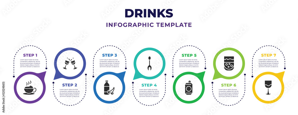 drinks infographic design template with espresso, toast, juice bottle ...