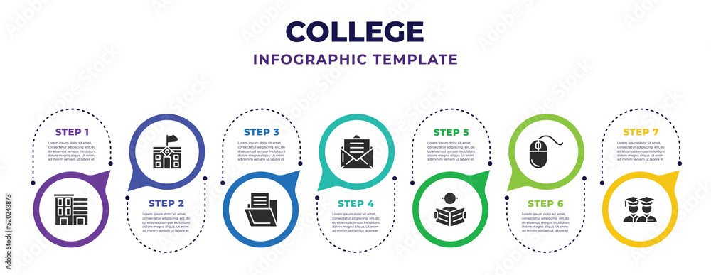 college infographic design template with apparment block, school ...