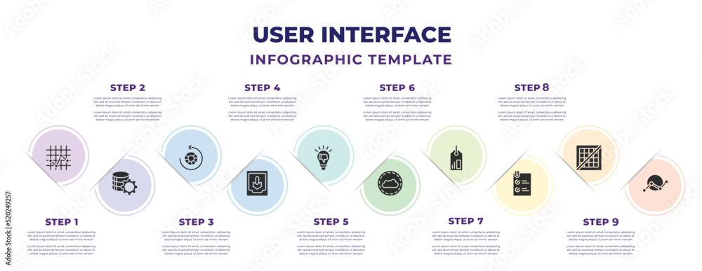 user interface infographic design template with , analytics tings, reload pie chart, mail inbox ...
