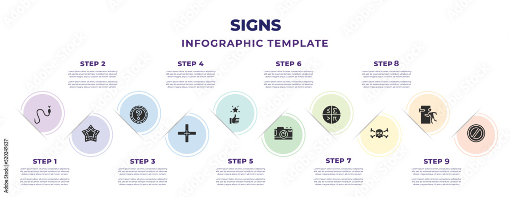 signs infographic design template with snake, favourite star, question ...
