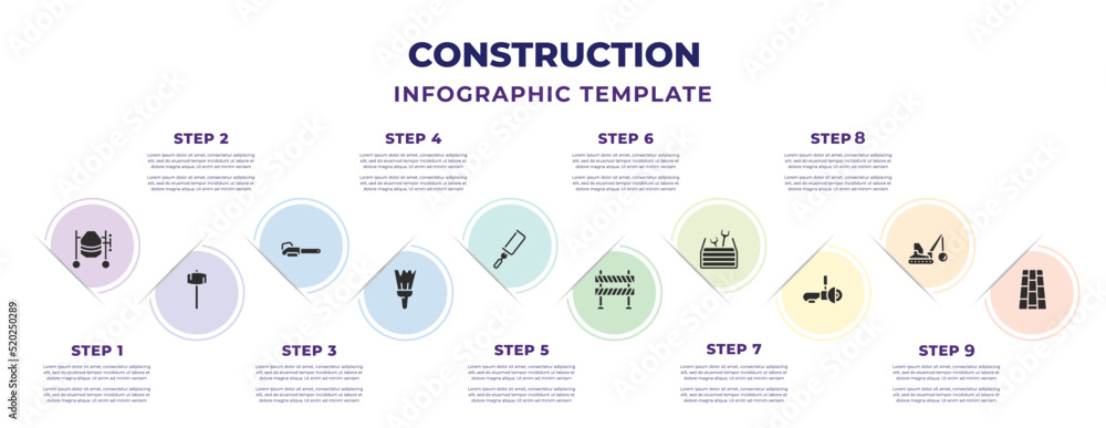 construction infographic design template with cement mixers, sledge ...