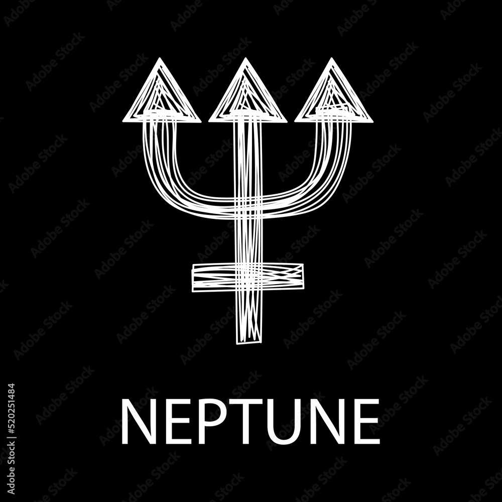Neptune planet icon hand drawn with white chalk. Vector astrological ...