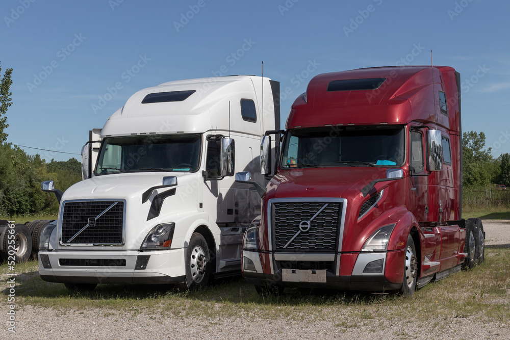 Volvo Semi Tractor Trailer Big Rig Truck display at a dealership. Volvo ...