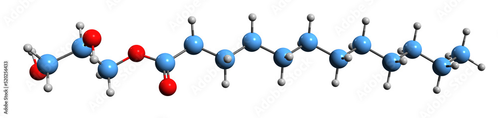 3D image of glycerol monolaurate skeletal formula - molecular chemical ...
