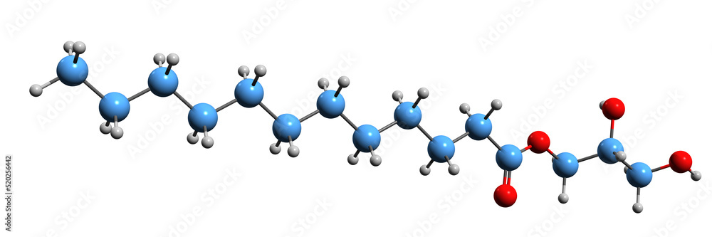 3D image of Glyceryl Laurate skeletal formula - molecular chemical ...