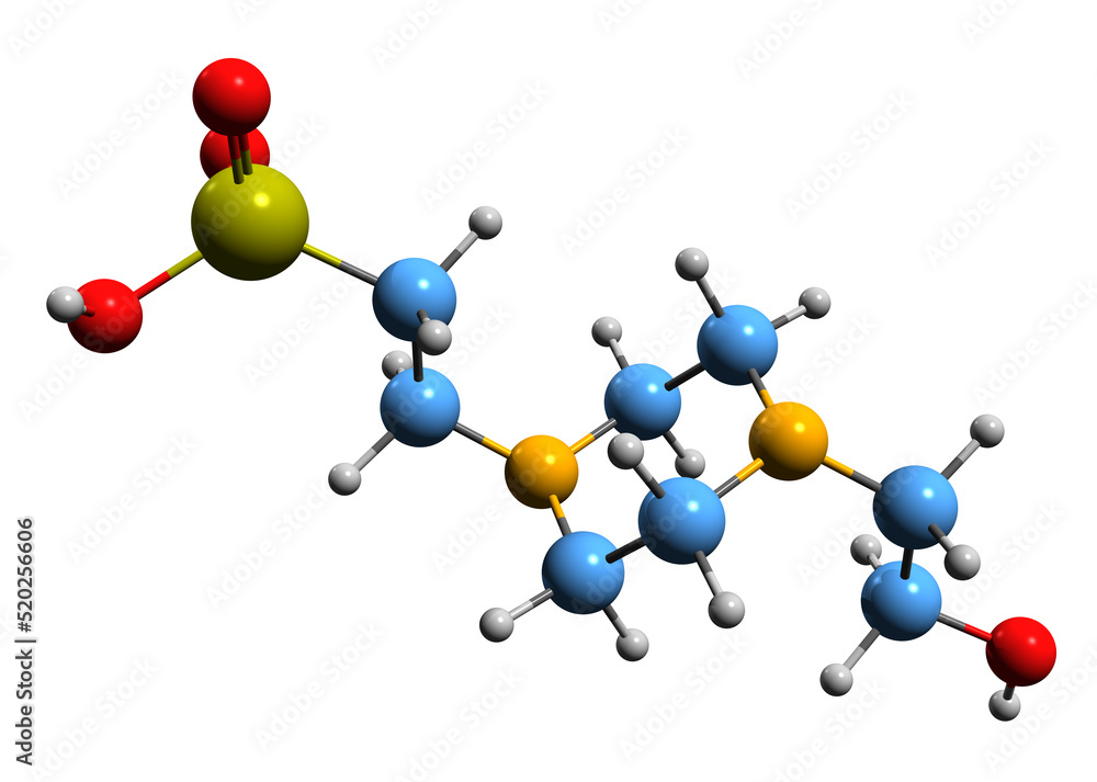 3D image of HEPES skeletal formula - molecular chemical structure of ...