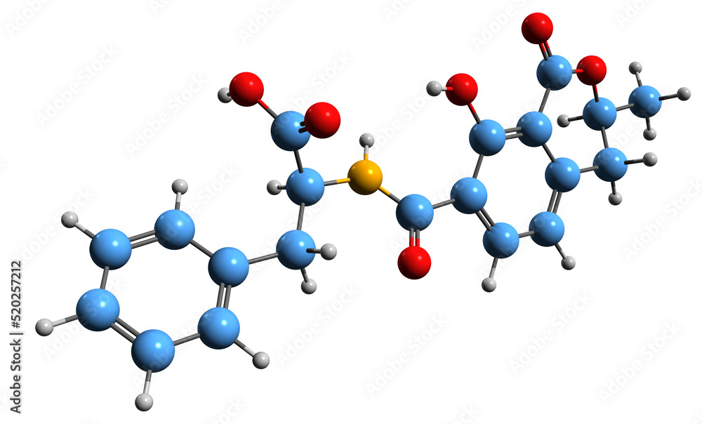 3D image of ochratoxin B skeletal formula - molecular chemical ...