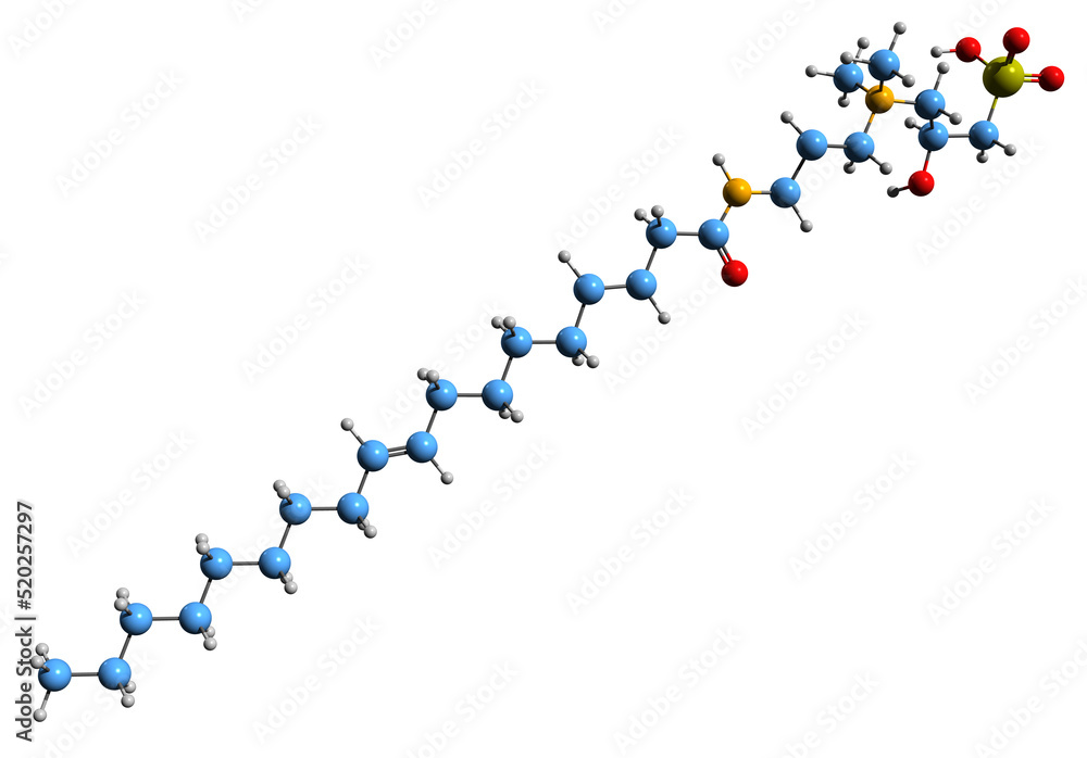 3D image of Oleamidopropyl hydroxysultaine skeletal formula - molecular ...