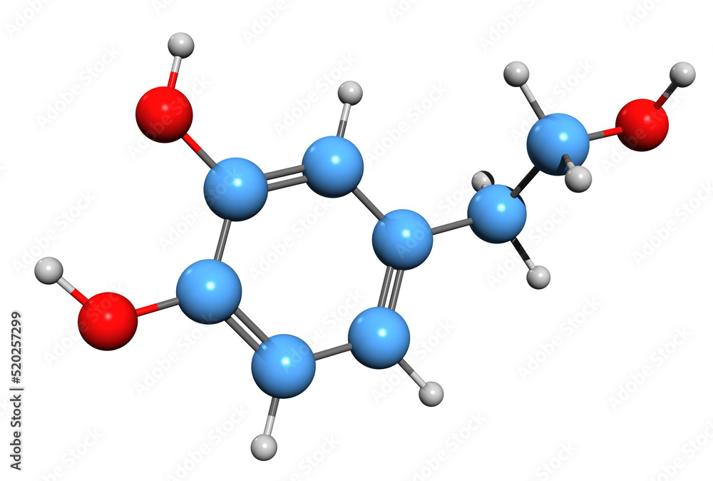 3D image of Hydroxytyrosol skeletal formula - molecular chemical ...
