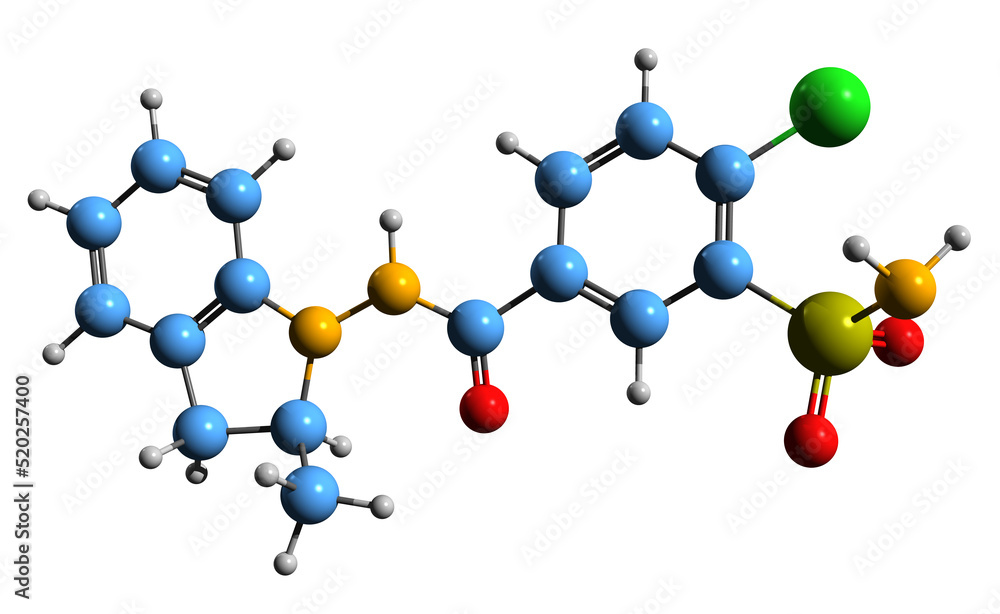 3D image of Indapamide skeletal formula - molecular chemical structure ...