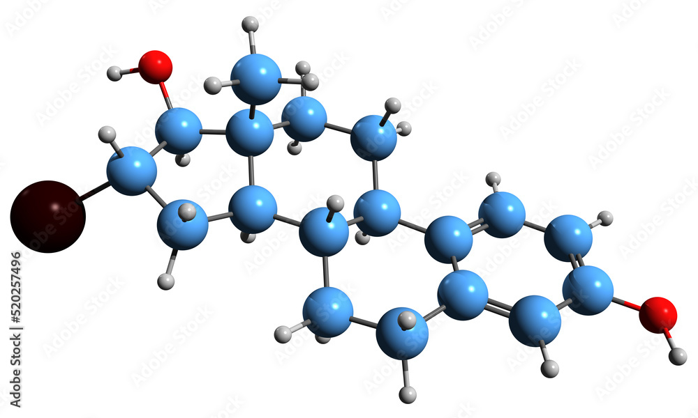 3D image of iodoestradiol skeletal formula - molecular chemical ...