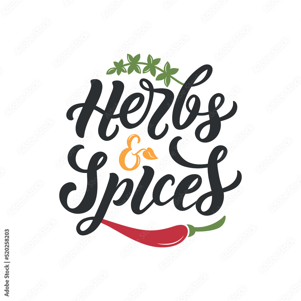 Herbs and spices handwritten text. Modern brush ink calligraphy, hand ...