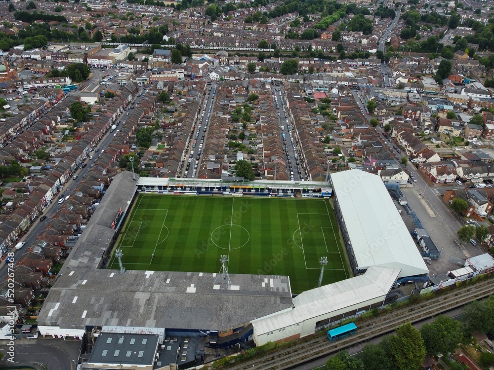 An Aerial High angle view of Luton Football Stadium and Bury Park ...