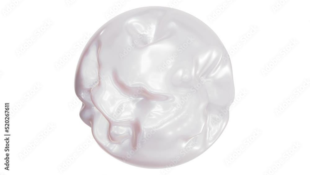 Looping 3D animation of the abstract morphing pearly white cream sphere ...