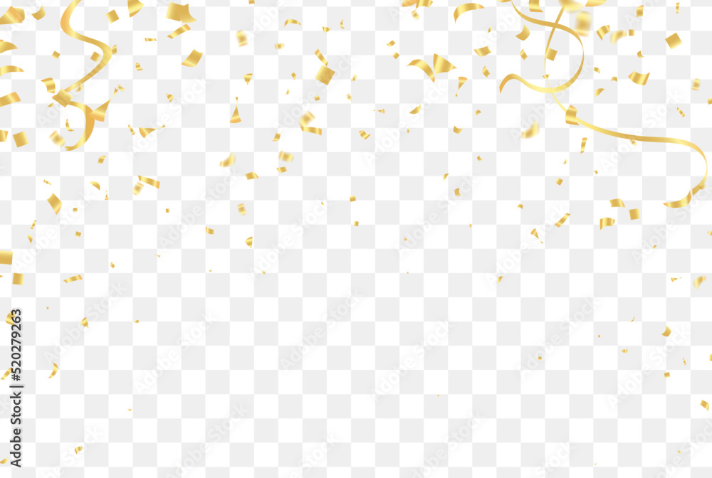 Falling shiny golden confetti isolated on transparent background.VIP flying sparkle elements ...