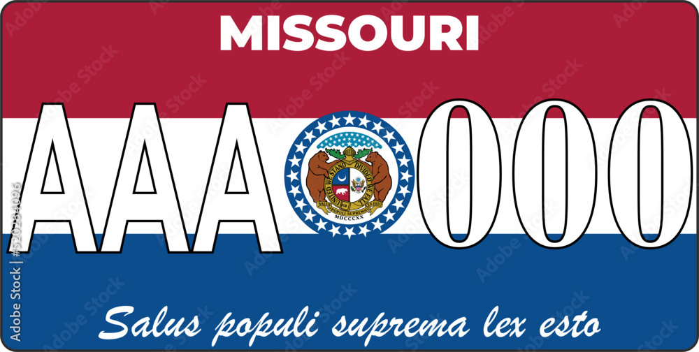 Vehicle license plates marking in Missouri in United States of America ...
