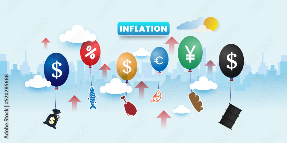 Inflation and prices rising after money value growth concept With icons ...