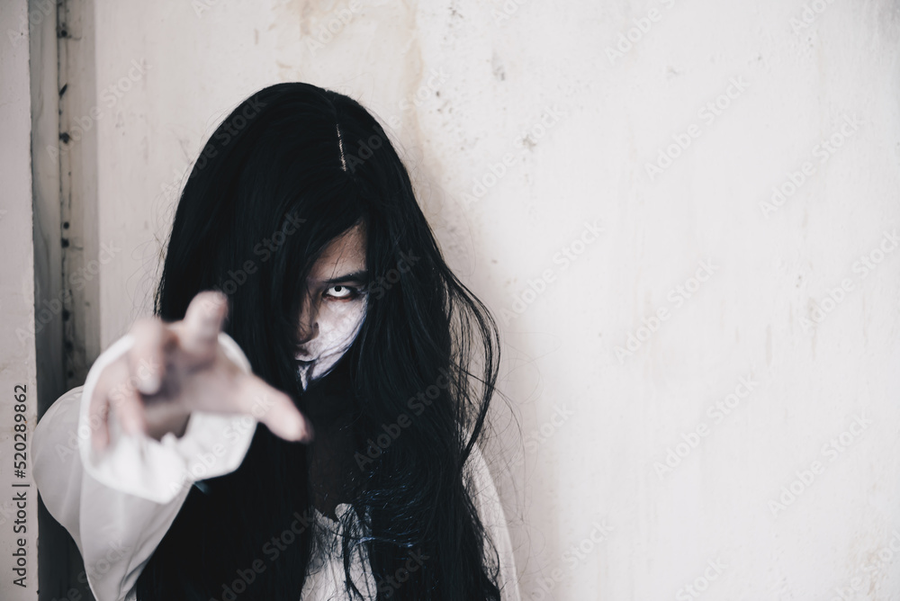 Horror woman ghost zombie creepy standing in haunted house Stock Photo ...