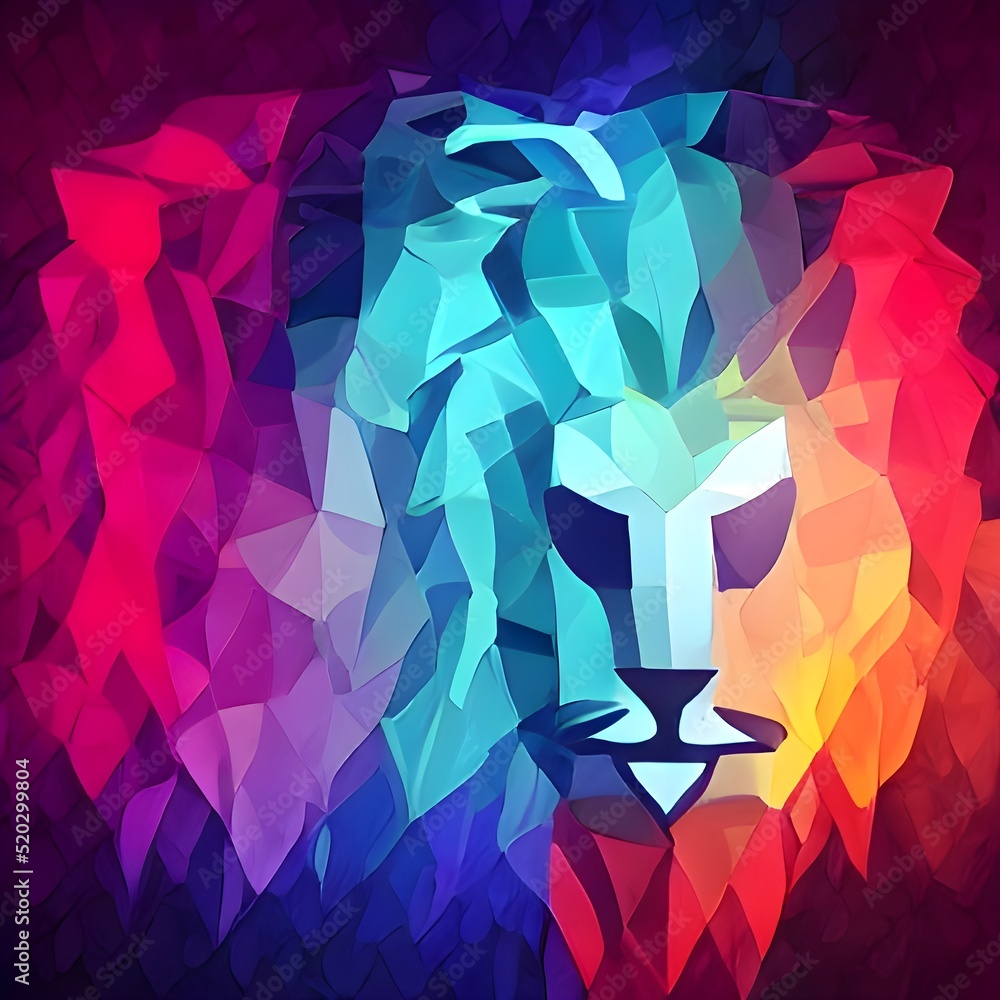 a colorful glowing low poly logo of a lion. low poly lion logo Stock ...
