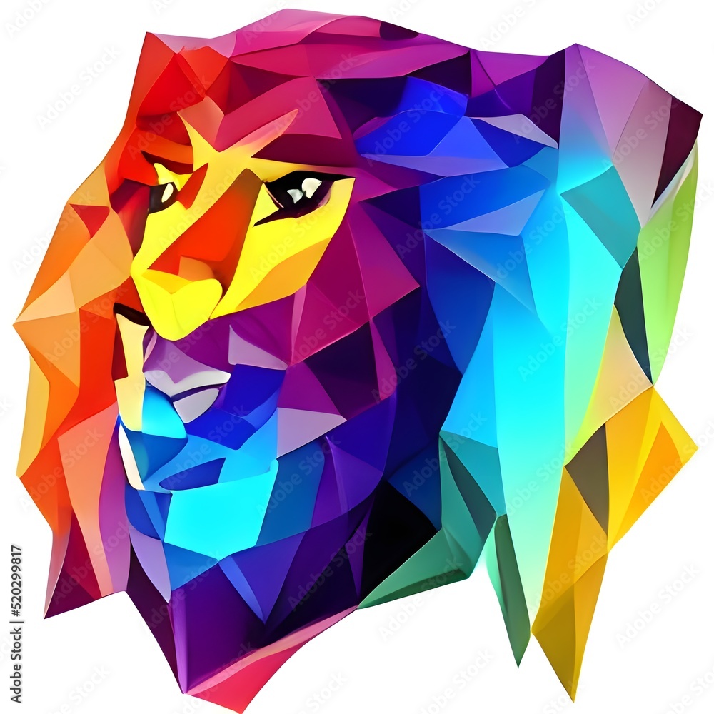 a colorful glowing low poly logo of a lion. low poly lion logo Stock ...