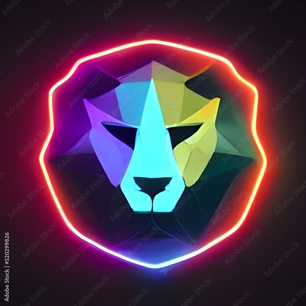 a colorful glowing low poly logo of a lion. low poly lion logo Stock ...