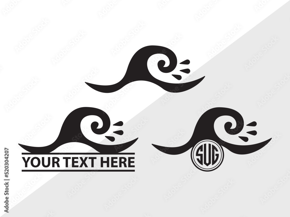 Vecteur Stock Waves Monogram SVG | Wave Svg | Ocean Waves Svg | Ocean ...