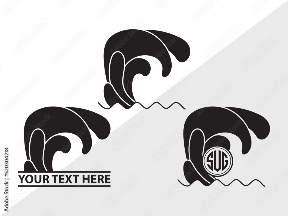 Stockvector Waves Monogram SVG | Wave Svg | Ocean Waves Svg | Ocean Svg ...