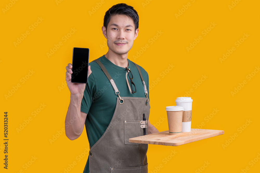 smart friendly asian male glasses barista small coffee shop owner in ...