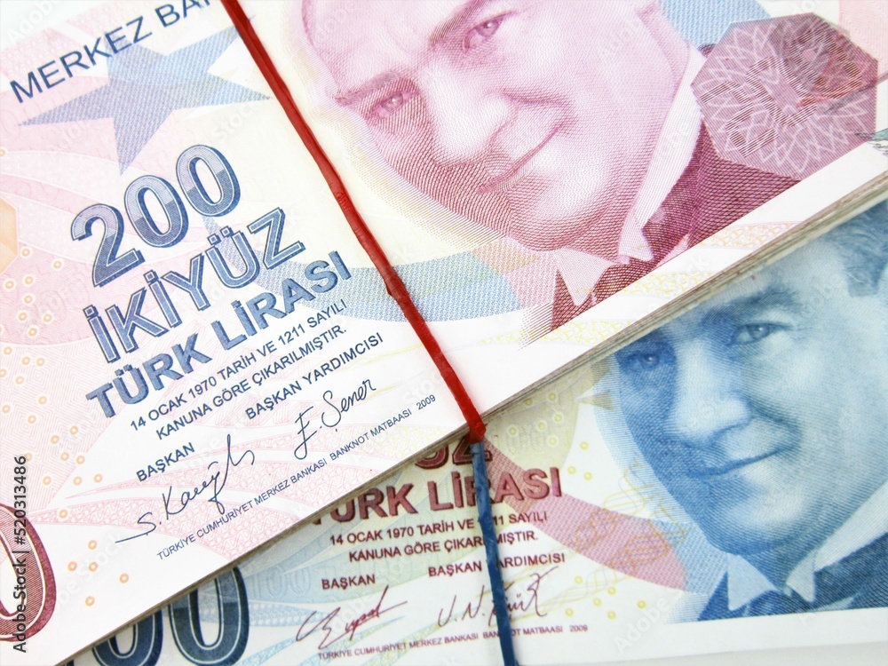 Turkish lira isolated on white background. Turkish lira. Two Hundred ...