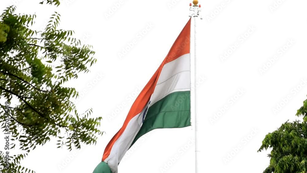 India flag flying high at Connaught Place with pride in blue sky, India ...
