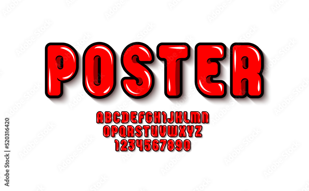 Round red font, alphabet in the cartoon style, rounded letters and ...