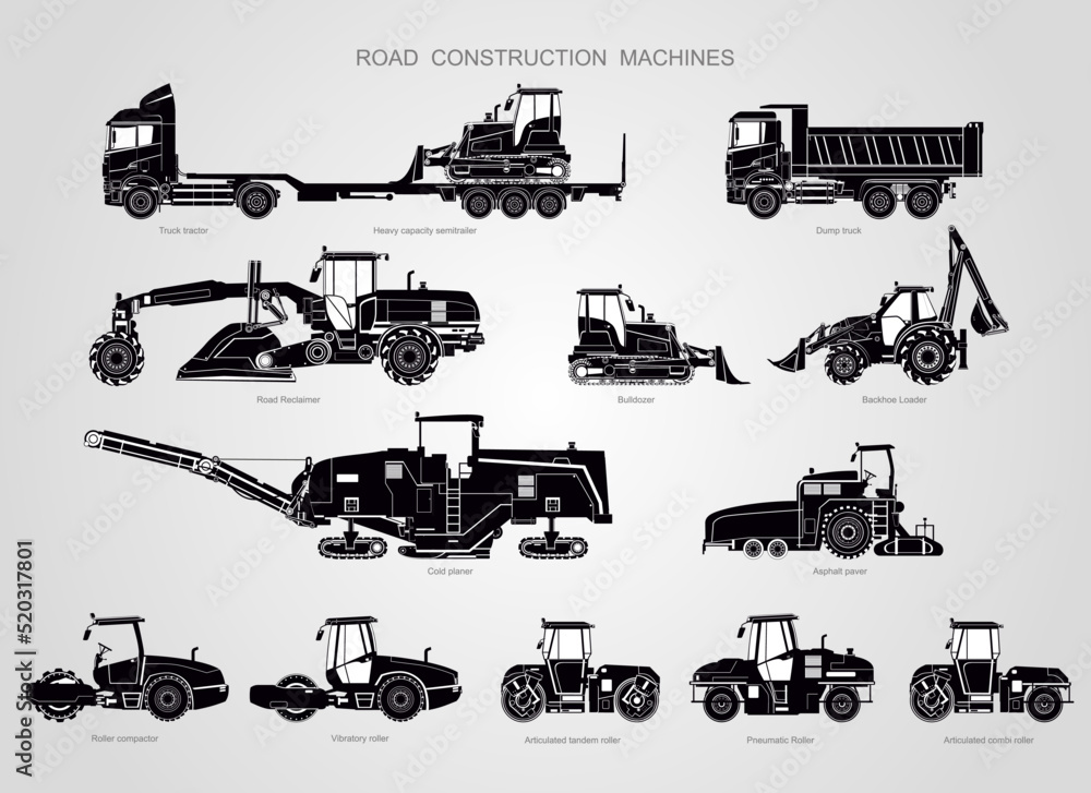 The road construction machine big collection. The Road construction ...