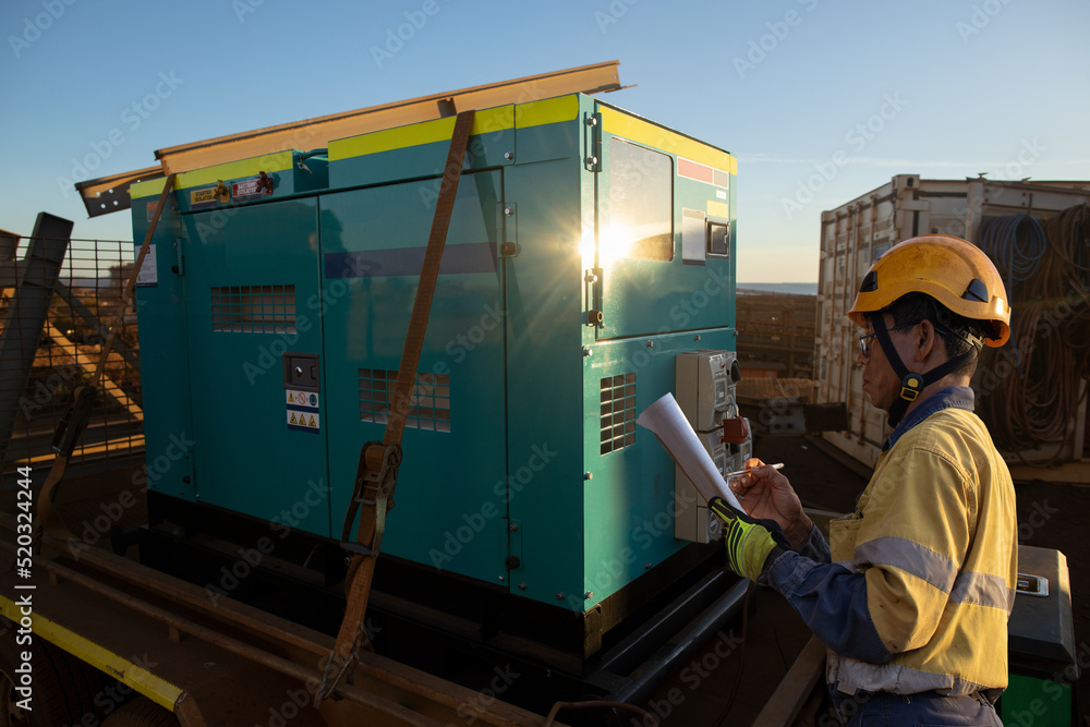 Construction worker wearing work uniform safety helmet conducting daily ...