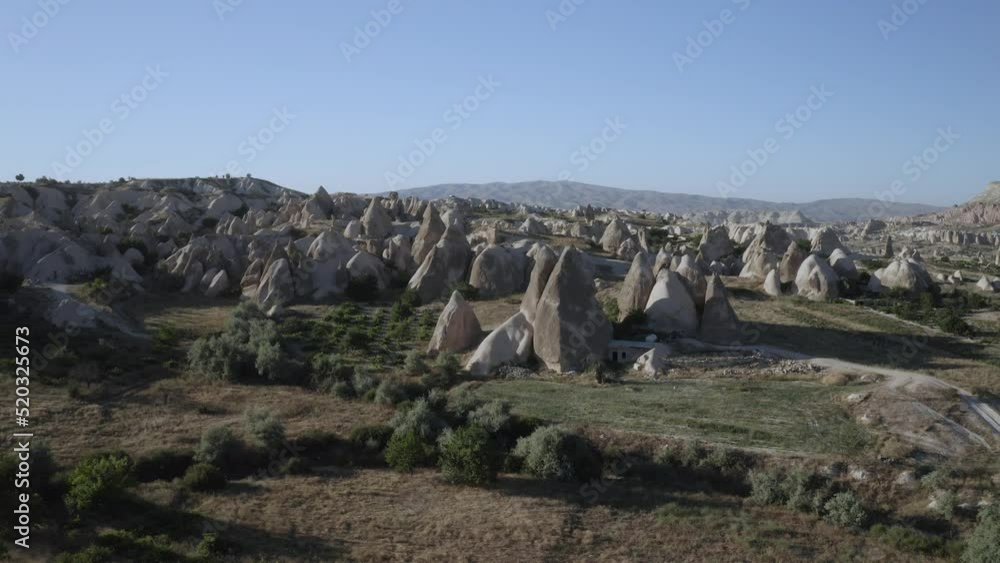 Aerial drone view of Cappadocia landscapes of Love Valley showing the ...