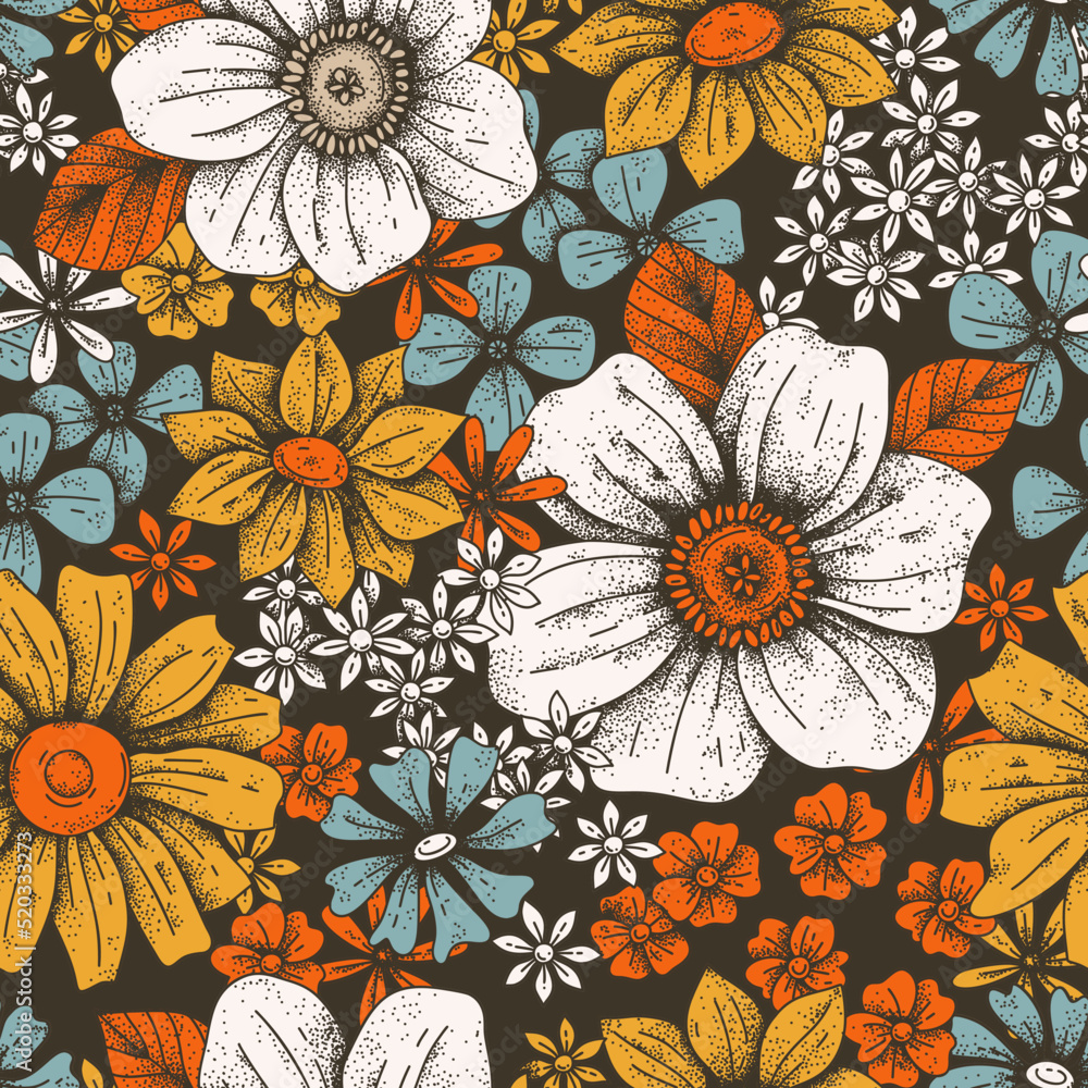 Floral retro background. Vector seamless background with flowers in ...