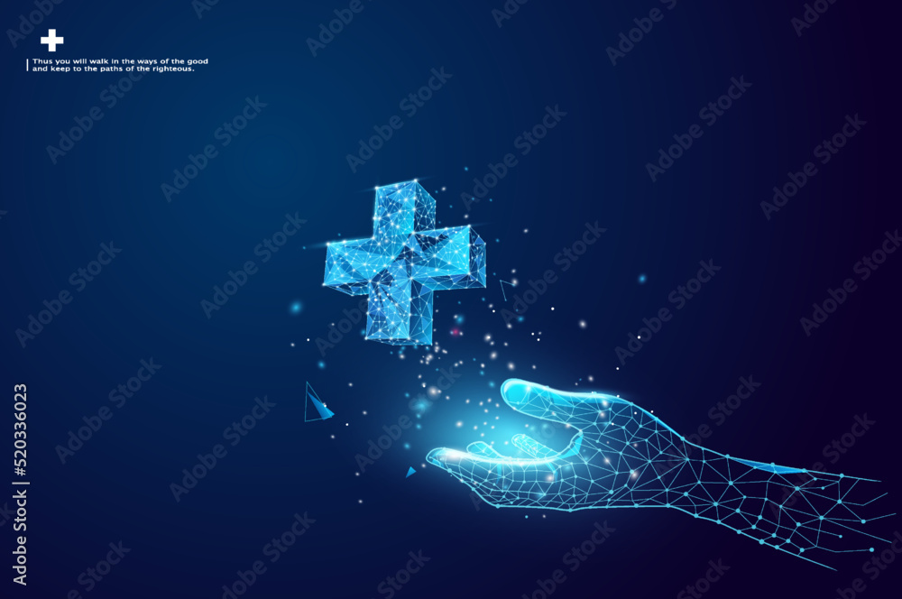 protection medical shield and policy document on dark blue background ...