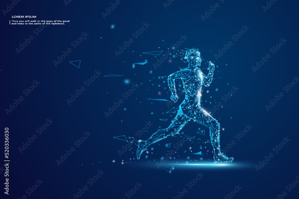 Running Man, Abstract running man form lines and triangles, Network connection turned into ...