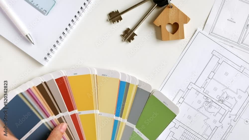 Hands choosing Colors of Interior Design from the Color Guide ...