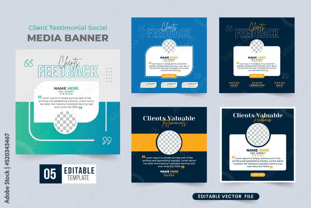 Customer feedback testimonial design bundle with rating sections ...