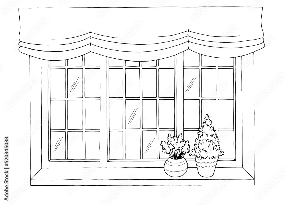 Window graphic black white interior sketch illustration vector Stock ...
