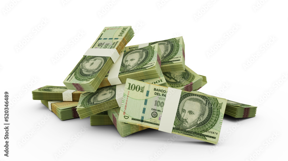 3D Stack of 100000 Paraguayan guarani notes Stock Illustration | Adobe ...