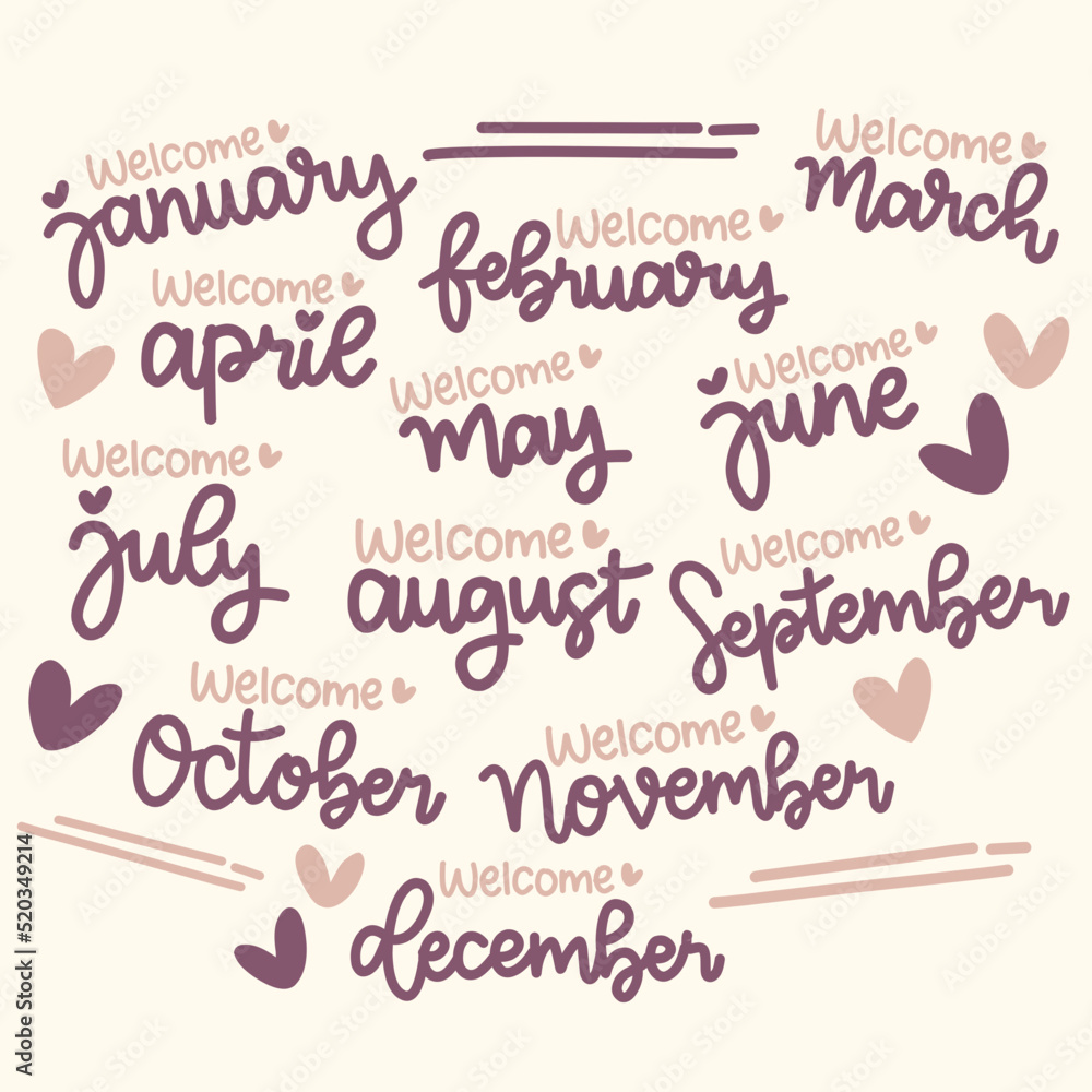 welcome name of months cute hand lettering Stock Vector | Adobe Stock