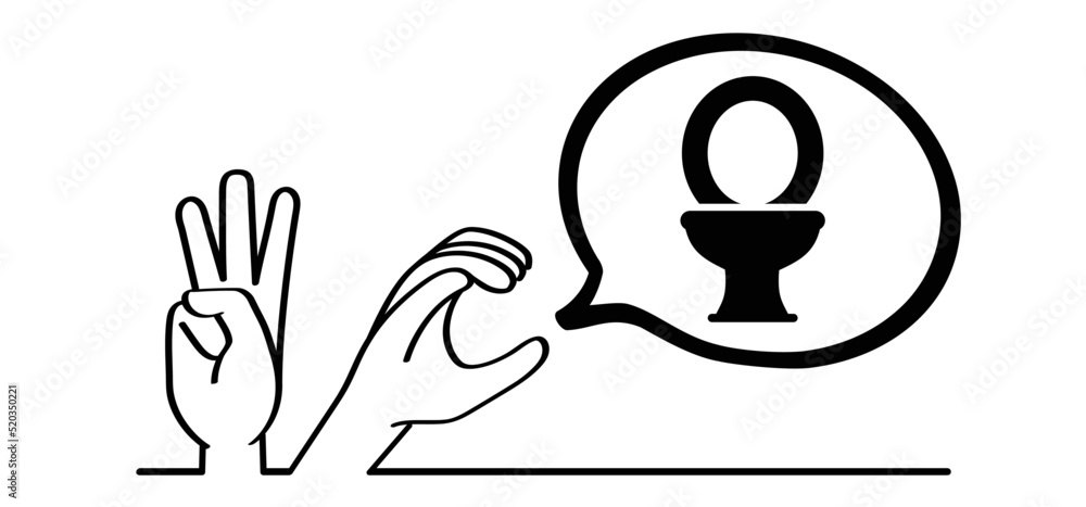 Deaf sign language, wc, toilet. Deafness cartoon. Funny vector gestures ...