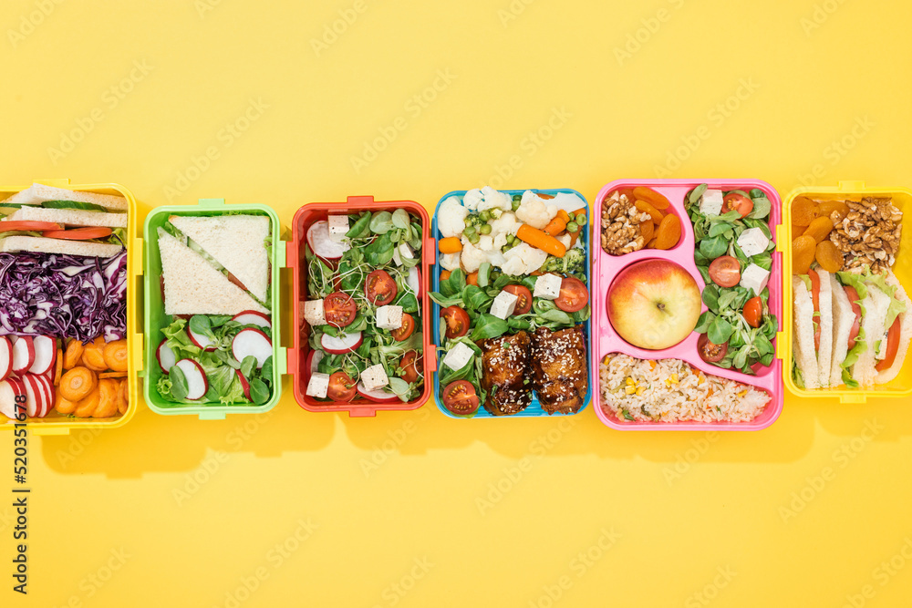 top view lunch boxes delicious Stock-Foto | Adobe Stock