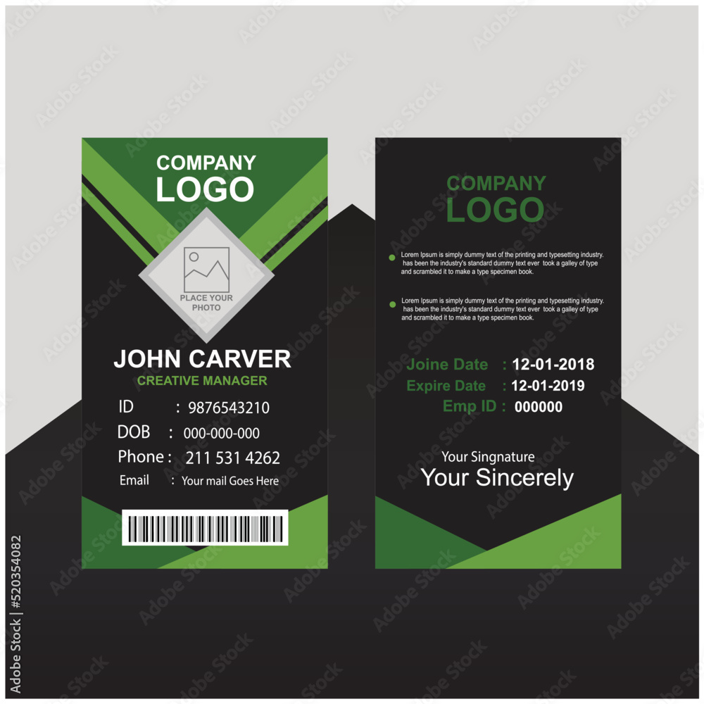 Professional Employee ID card, Best company id card, Business Id Card ...