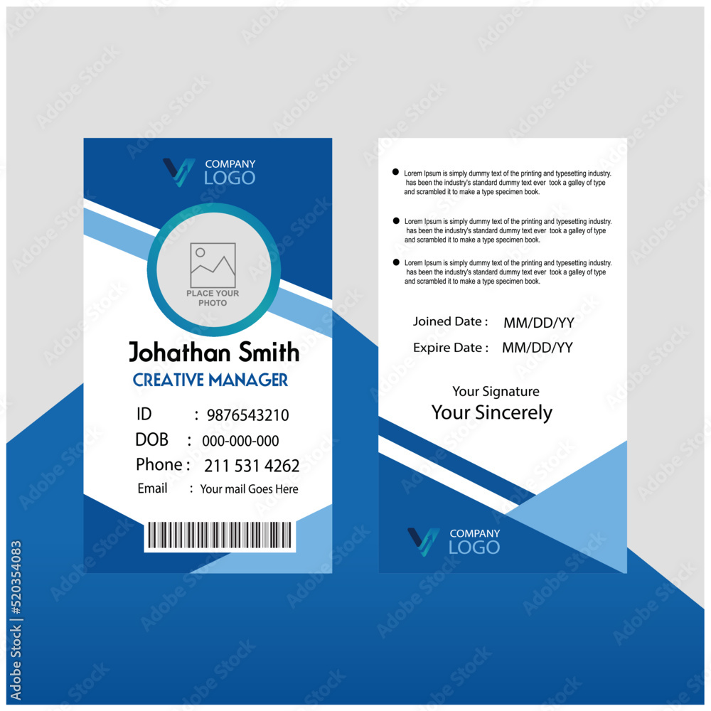 Professional Employee ID card, Best company id card, Business Id Card ...